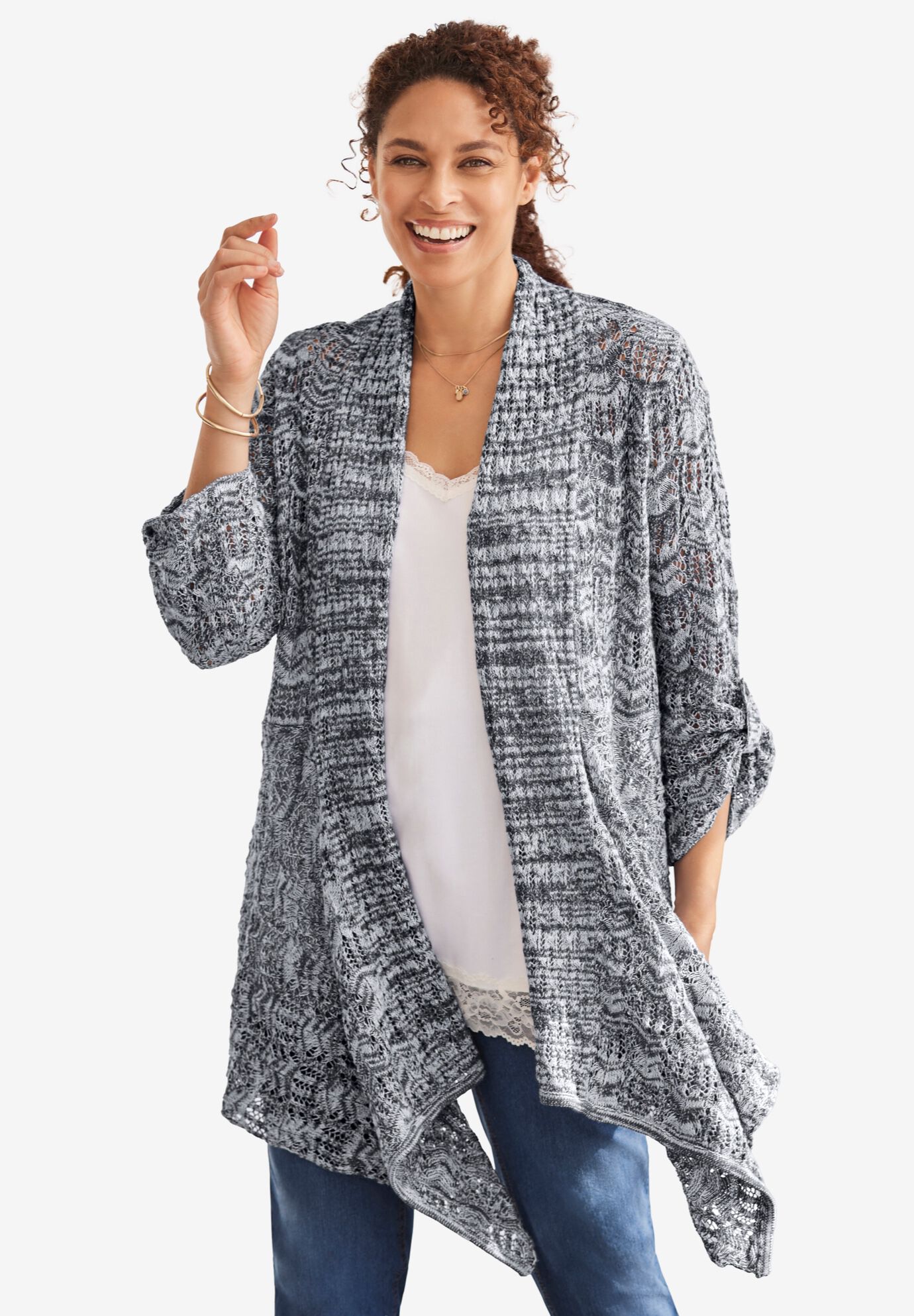 Open Front Pointelle Cardigan | OneStopPlus