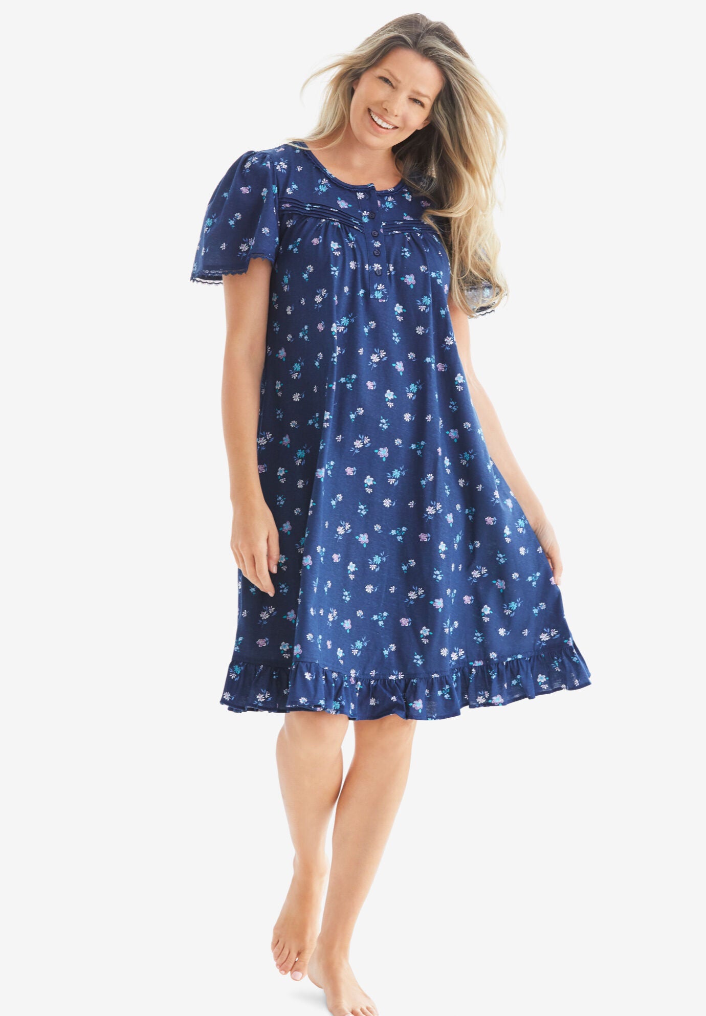 Short Floral Print Cotton Gown | OneStopPlus