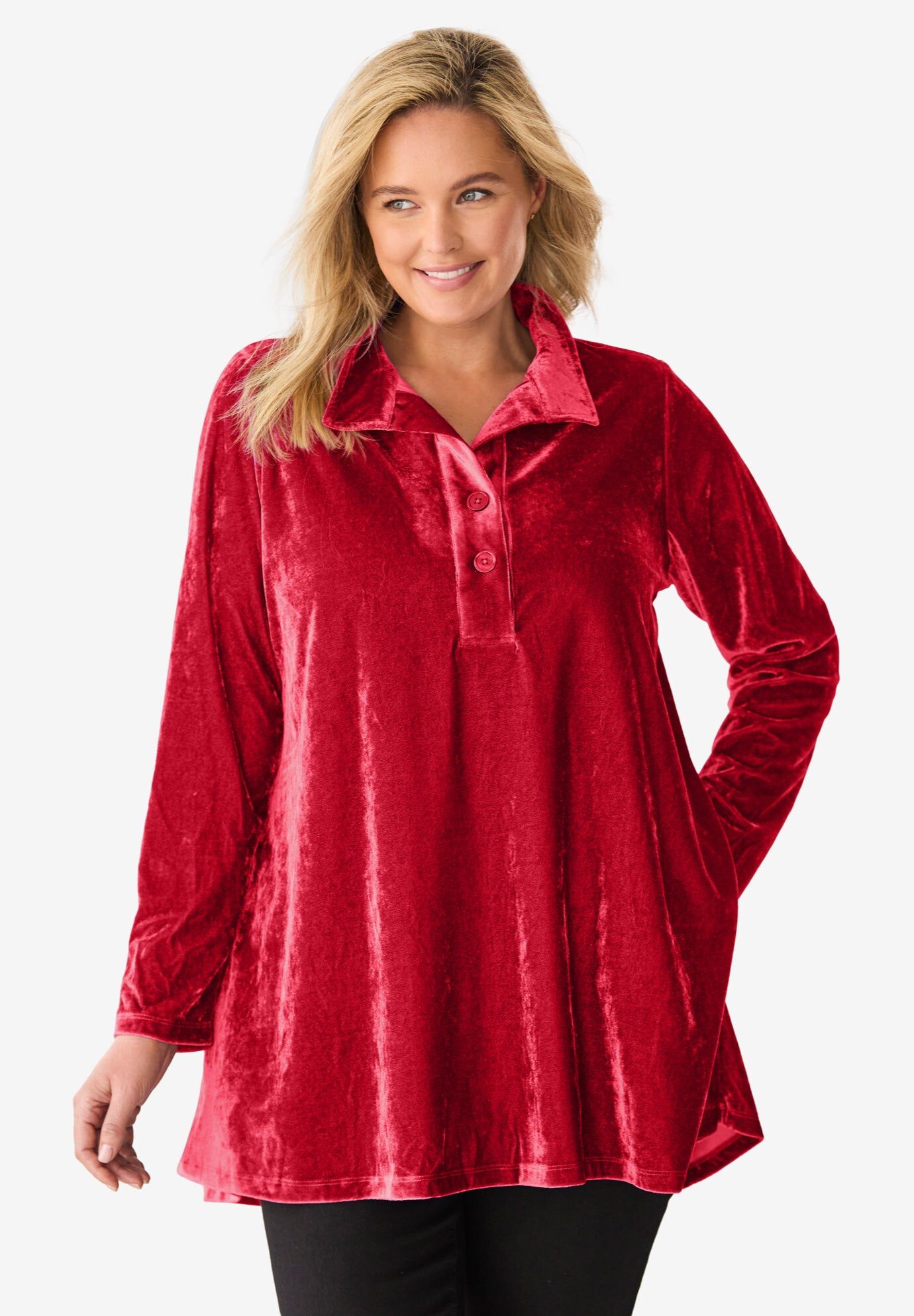 Velour Henley Swing Tunic | OneStopPlus