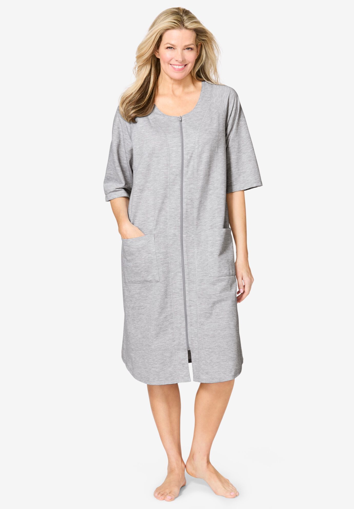 Short French Terry Zip-Front Robe | OneStopPlus