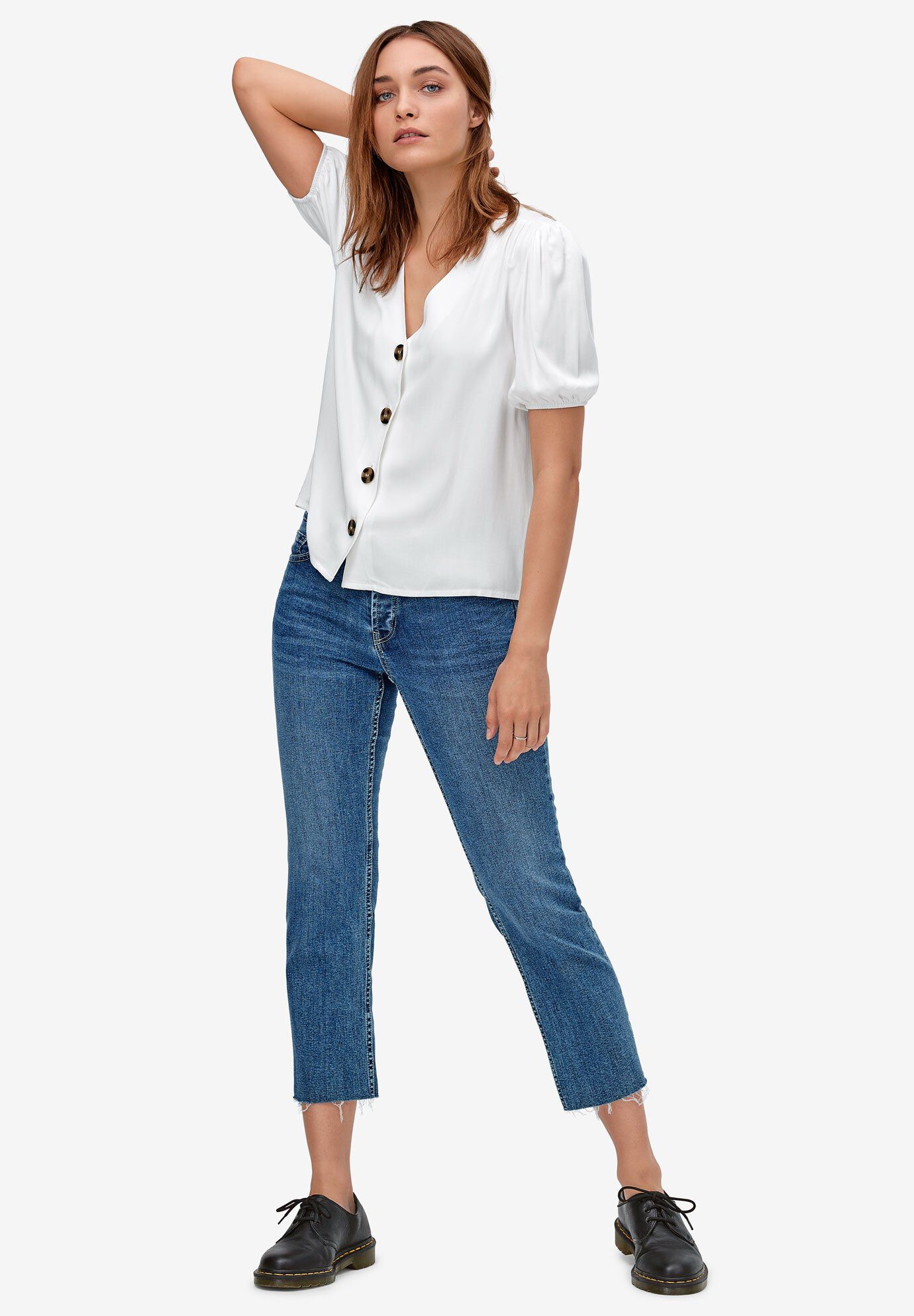 Contrast Button-Front Blouse | OneStopPlus