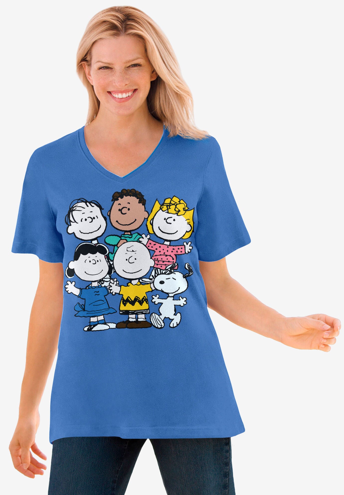 Peanuts Dark Blue Peanuts Crew V-neck Tee | OneStopPlus