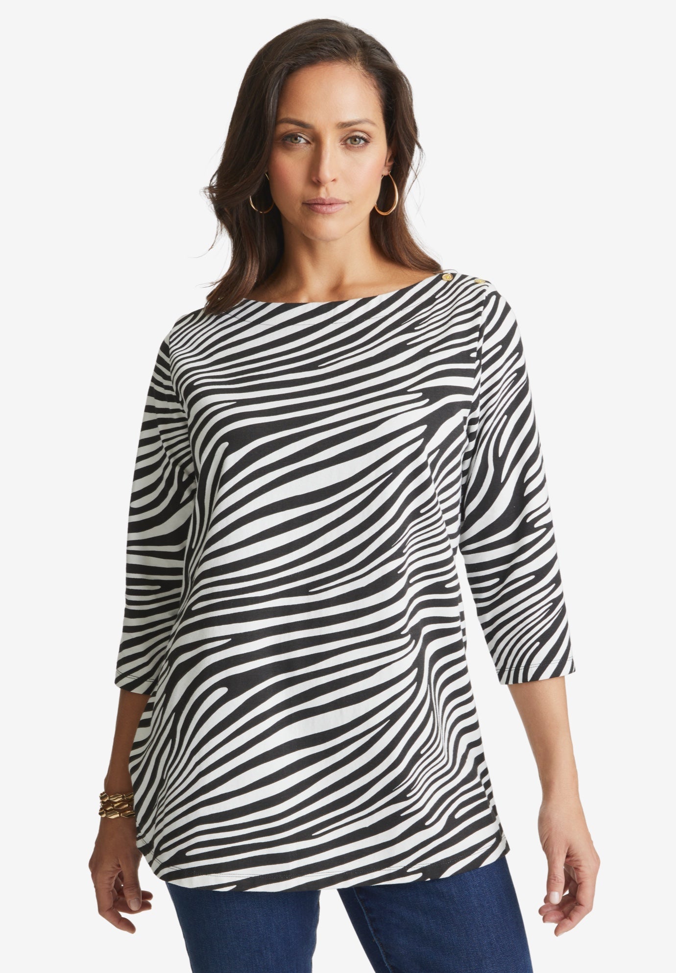 Stretch Cotton Boatneck Tunic | OneStopPlus