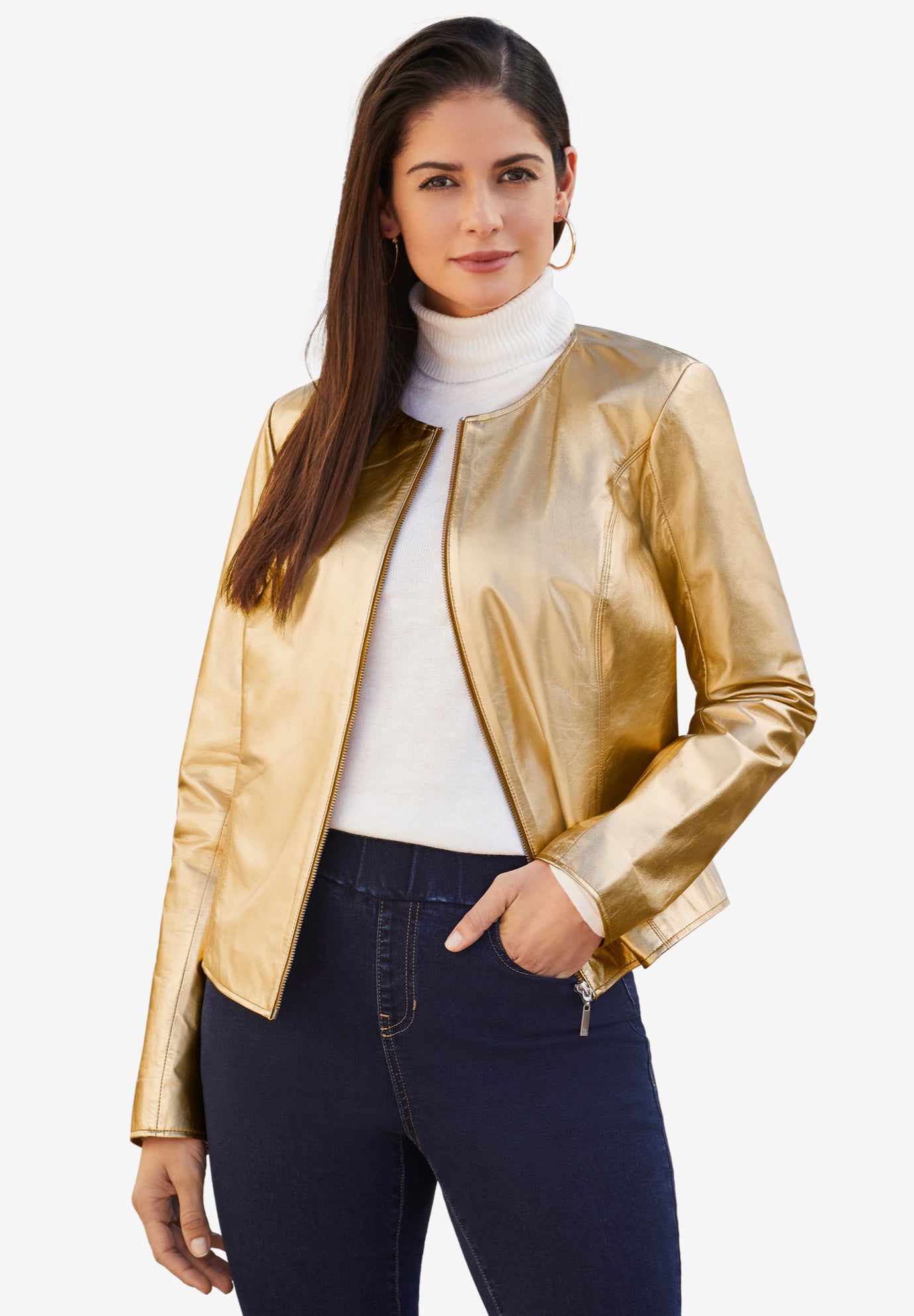 Collarless Leather Jacket | OneStopPlus
