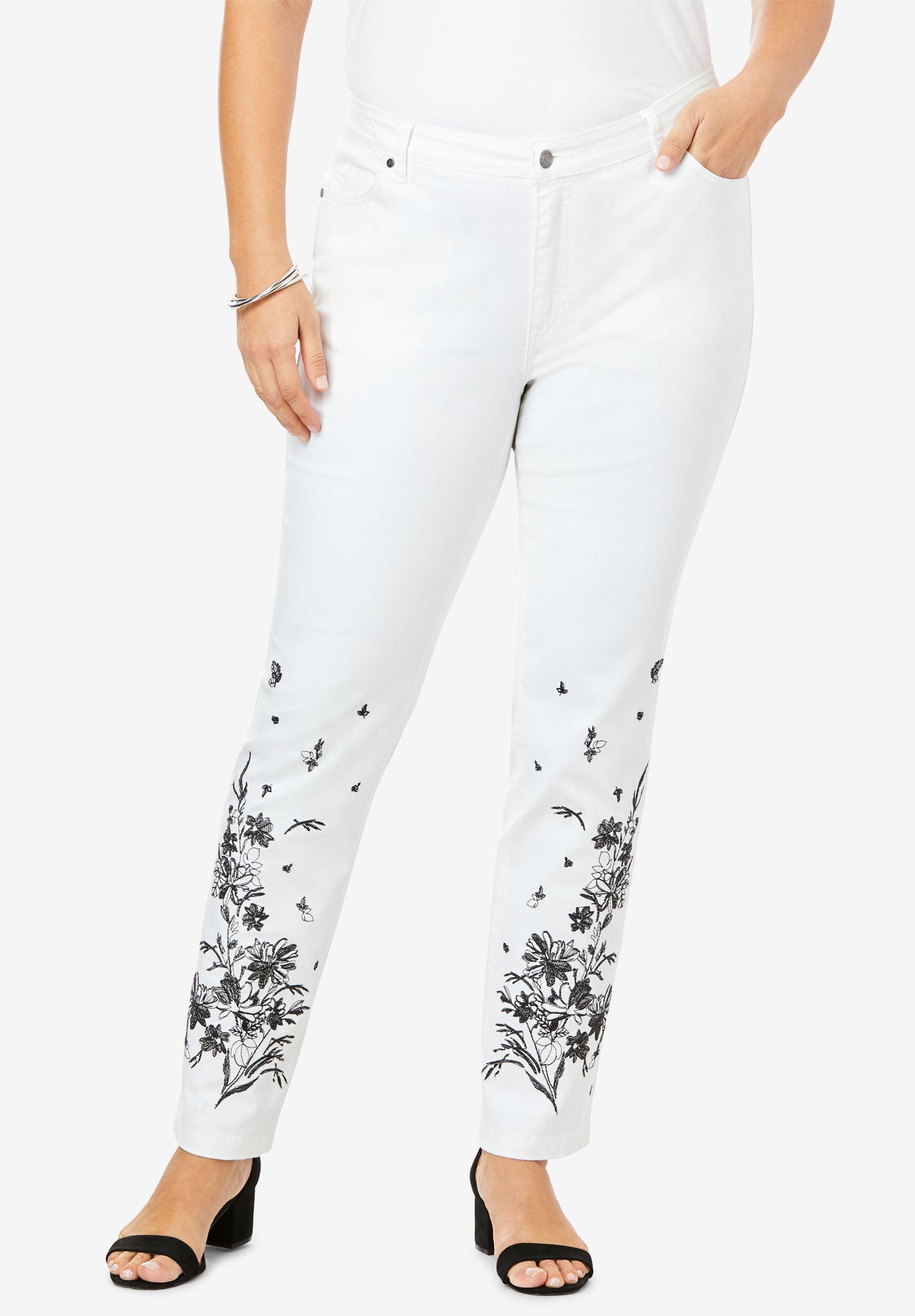 Floral Embroidered Straight Leg Jean One Stop Plus
